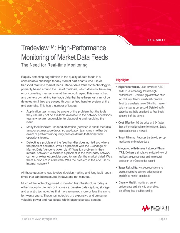 Tradeview™: High-Performance Monitoring of Market Data Feeds PDF Asset Page | Keysight